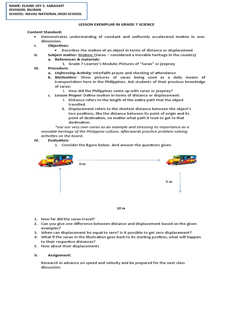 A Lesson Exemplar in Physics | PDF | Distance | Speed