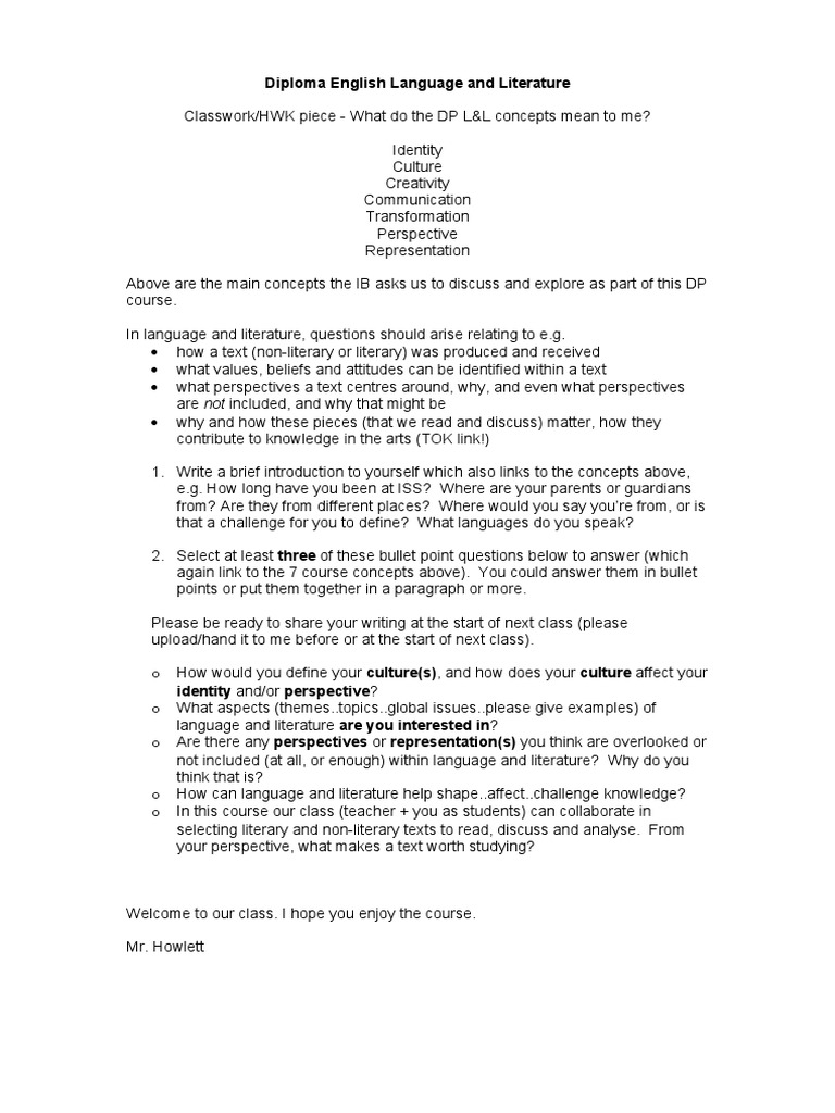 Intro Class Letter IBDP | PDF | Linguistics | Communication Intro Class Letter IBDP | PDF | Linguistics | Communication