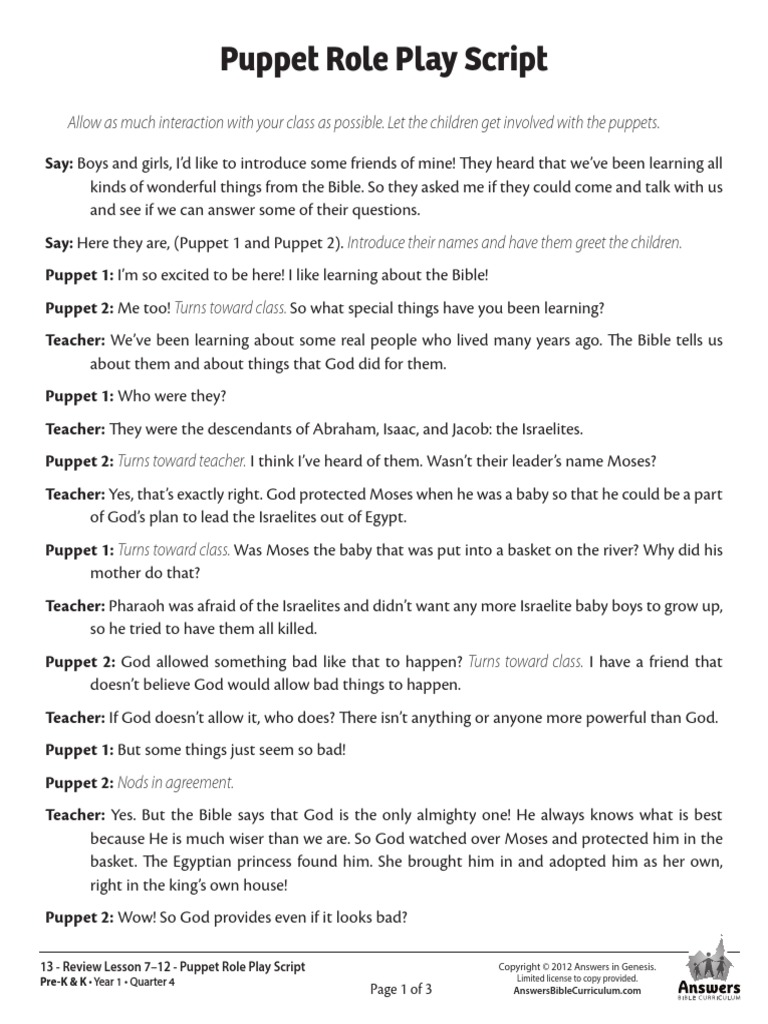 13 - Review Lessons 7-12 - Puppet Role Play Script | PDF | Moses ...