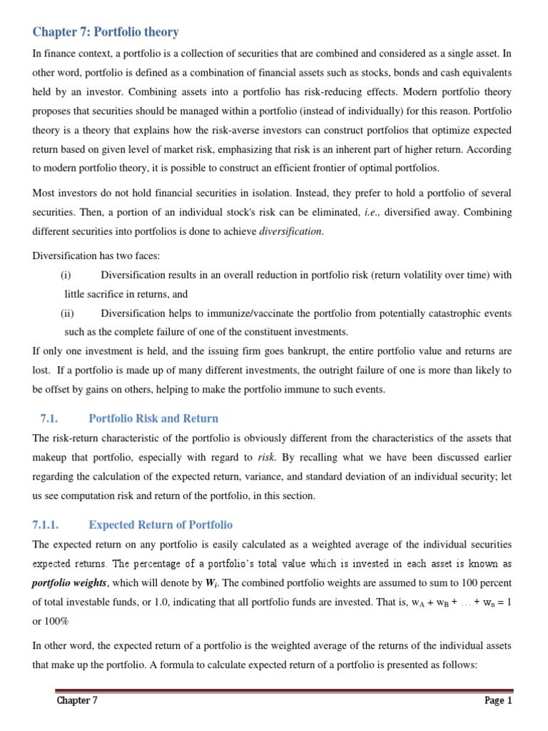 Chapter 7 | PDF | Modern Portfolio Theory | Capital Asset Pricing Model