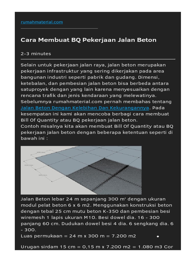 Cara Membuat BQ Pekerjaan Jalan Beton | PDF