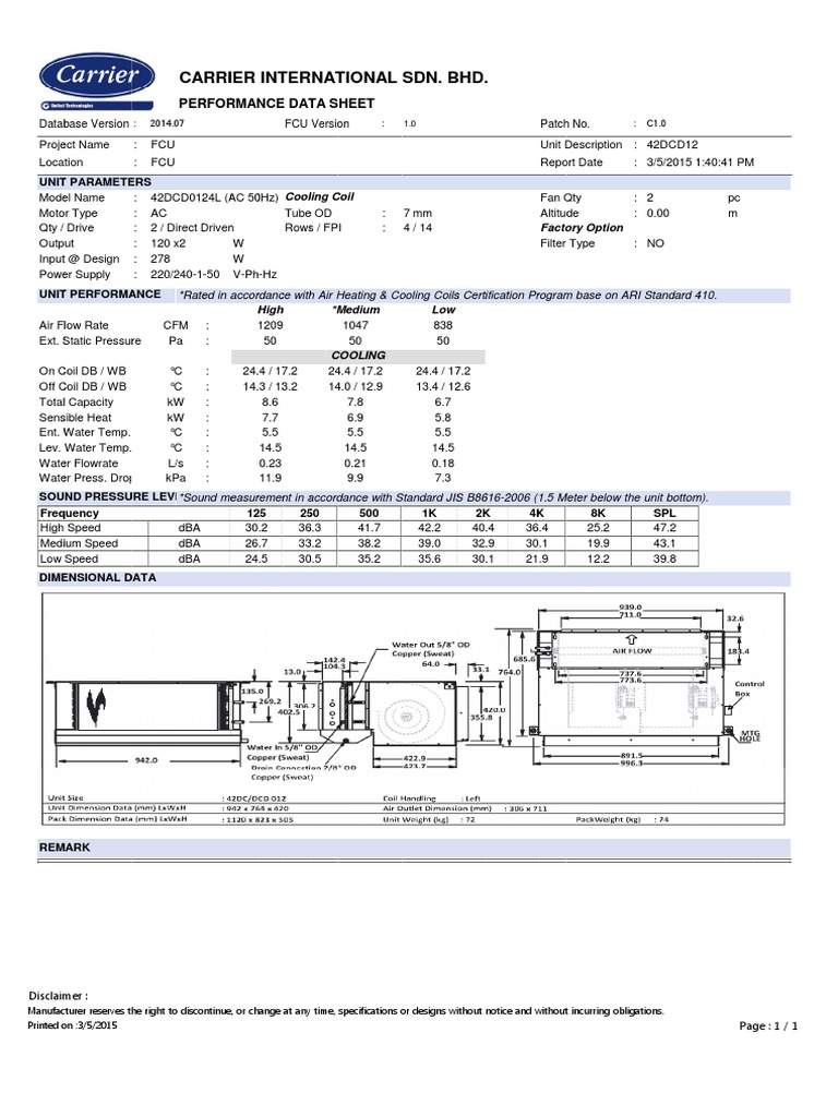 Tech-Fcu (42DCD12) | PDF | Decibel | Mechanical Engineering