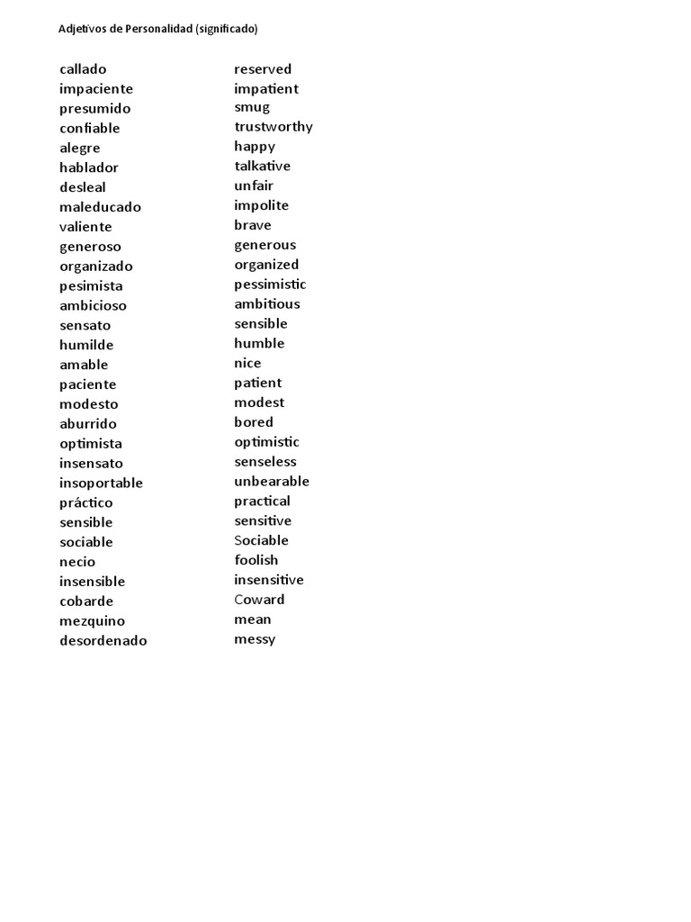 Adjetivos Sobre Personalidad Explicaci | PDF