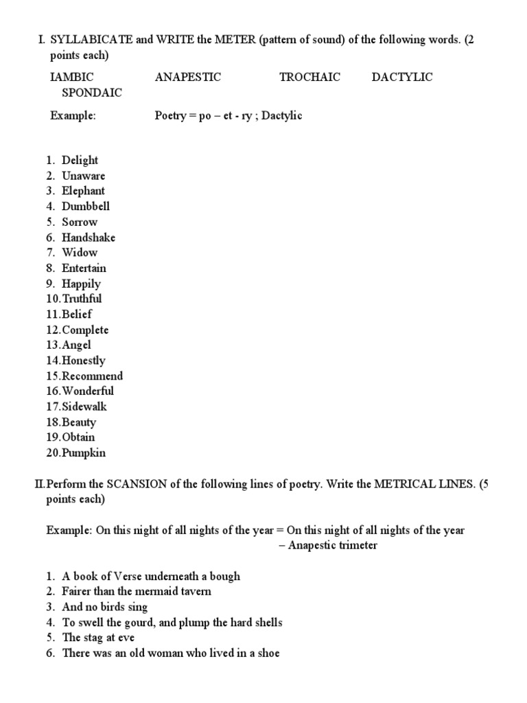 ACTIVITY On METER and SCANSION | PDF