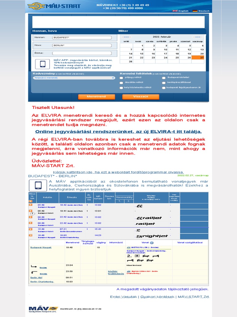 MÁV-START ELVIRA - belföldi vasúti utastájékoztatás | PDF