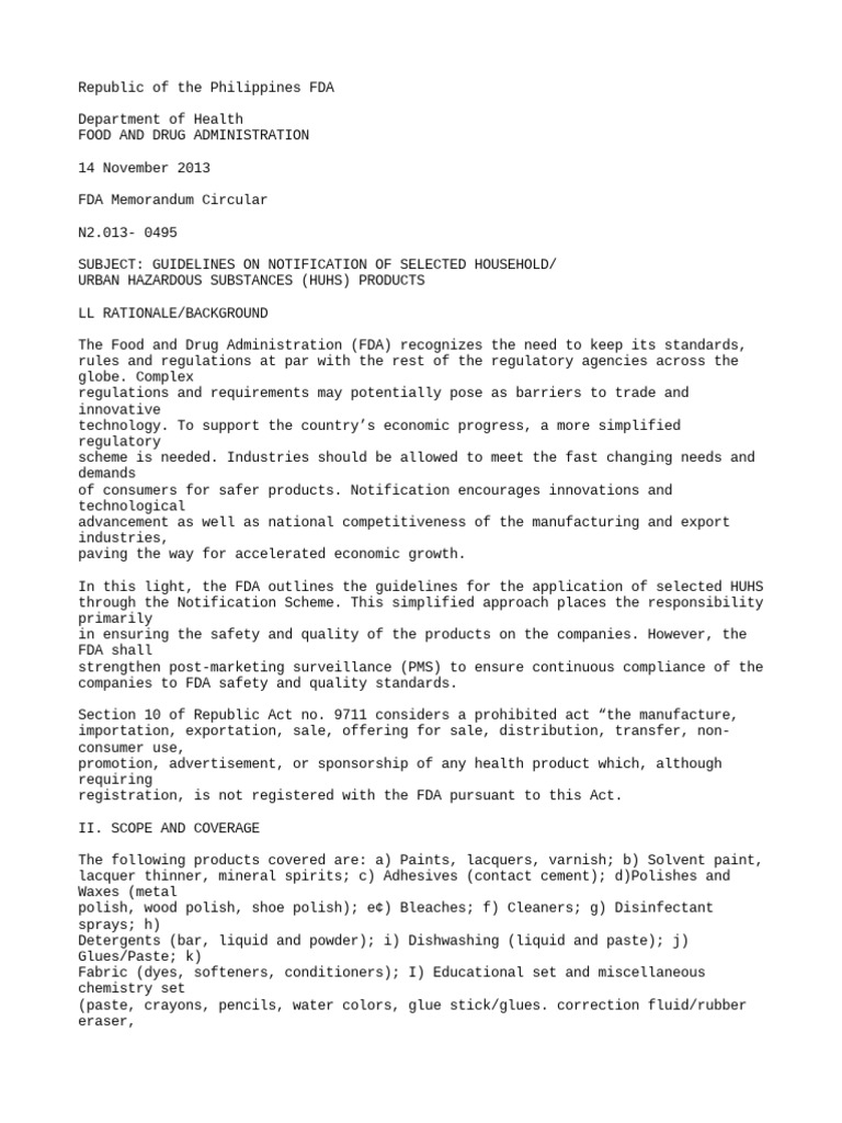 HUHS Notification Guidelines by FDA | PDF | Food And Drug ...