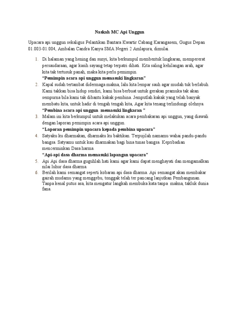 Naskah MC Upacara Api Unggun Pramuka | PDF