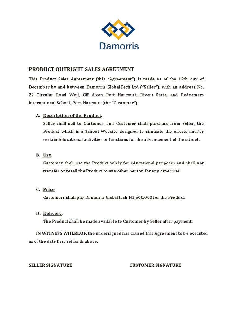 Product Outright Sales Agreement | PDF | Sales | Service Industries