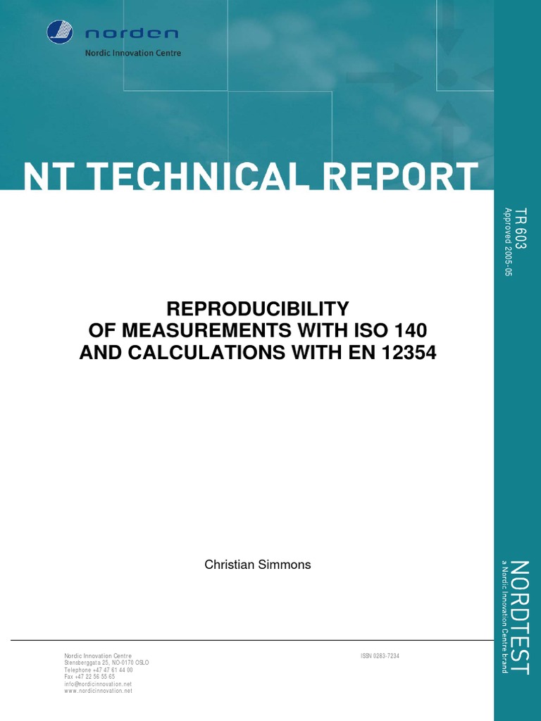 Nordtest TR 603 Reproducibility of Measurements ISO 140 Calculations EN ...