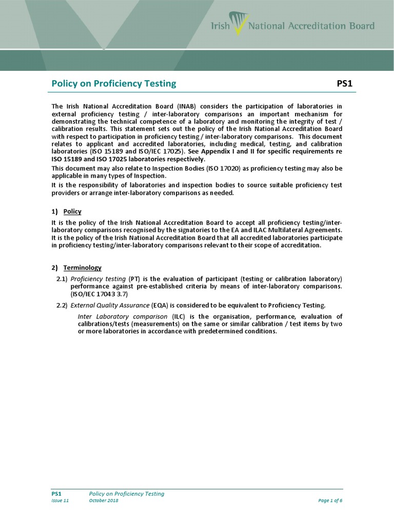 Policy On Proficiency Testing PDF 3 Pages 60KB | PDF | Immunohistochemistry