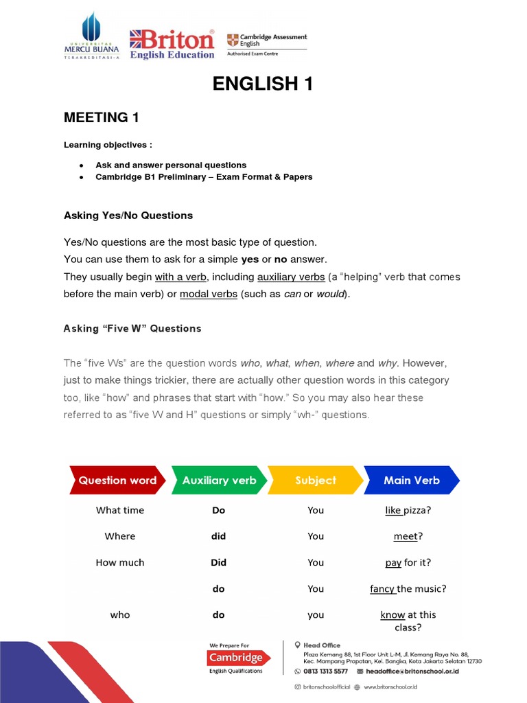 Handout-English 1 Meeting 1 | PDF