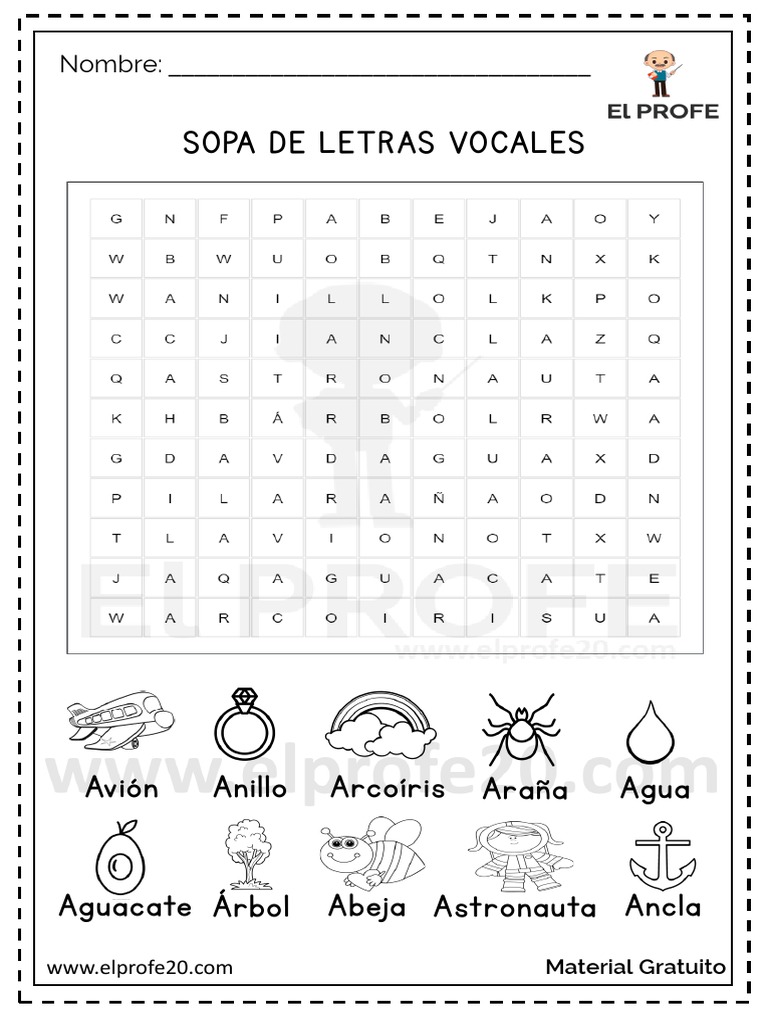 Sopas de Letras de Vocales | PDF | Libros para adolescentes