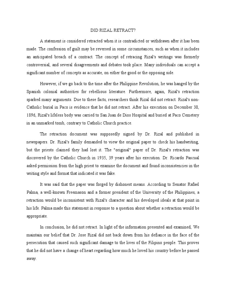 Did Rizal Retract - Negative Opponent | PDF