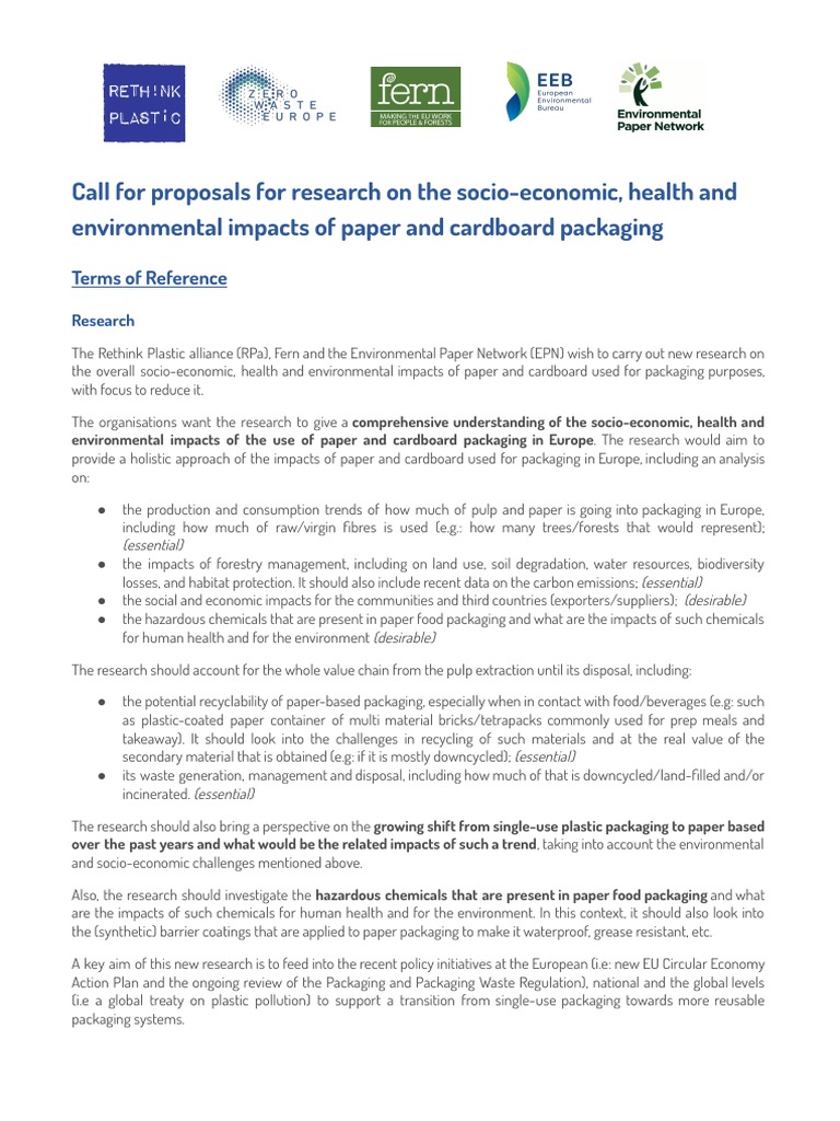 ToR RPA Research On Paper Packaging | PDF | Sustainability | Recycling