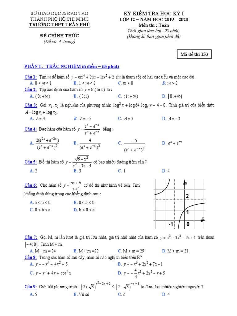 De Thi hk1 Toan 12 Nam 2019 2020 Truong THPT Tran Phu TP HCM | PDF