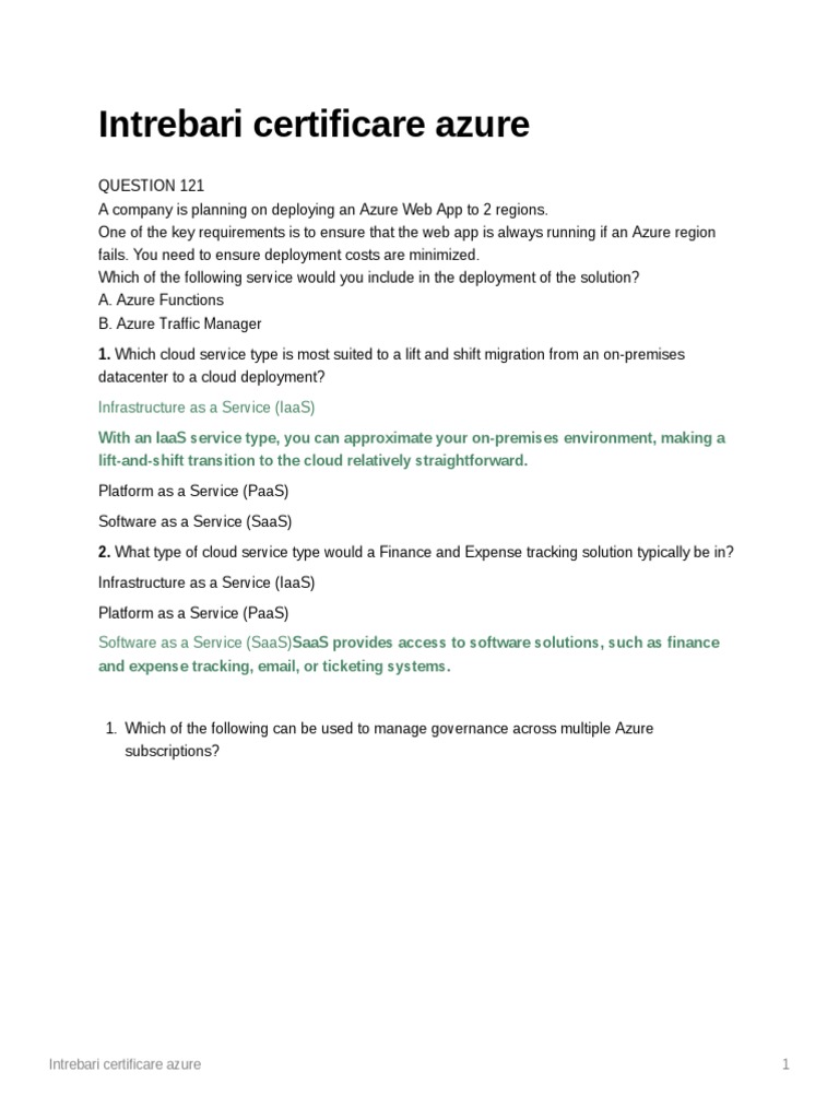 Intrebari Certificare Azure | PDF | Cloud Computing | Microsoft Azure