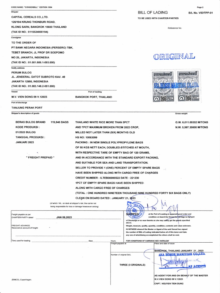 Obl Mv. Vien Dong 09 | PDF | Freight Transport | Private Law