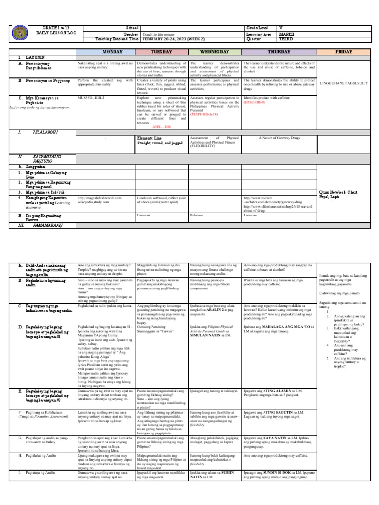 Grade 5 DLL MAPEH 5 Q3 Week 2 | PDF