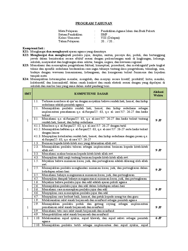 Kelas 8 812 PROTA SMP | PDF