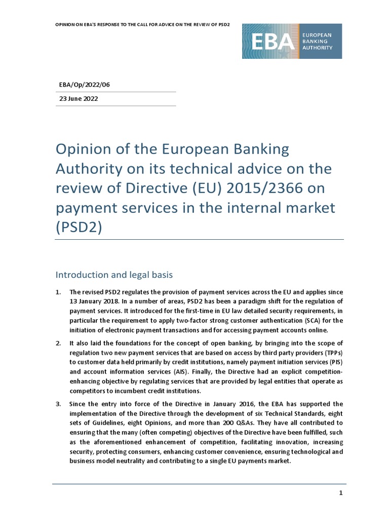 EBA's Response To The Call For Advice On The Review of PSD2 | PDF ...