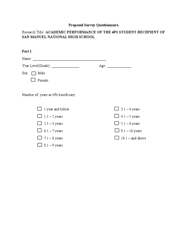 Sample Questionnaire For The 4Ps | PDF