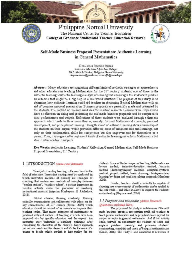 Self Made Business Proposal Presentation - Authentic Learning in ...