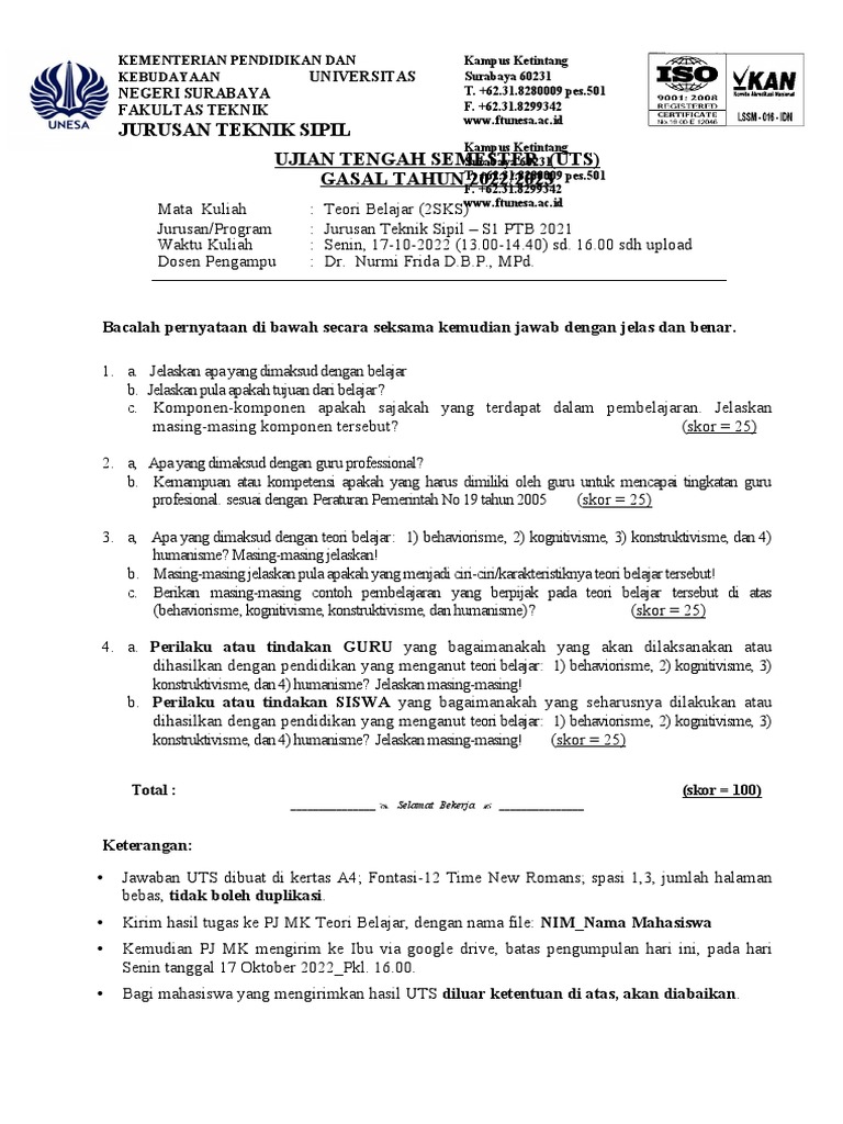 UTS Teori Belajar | PDF