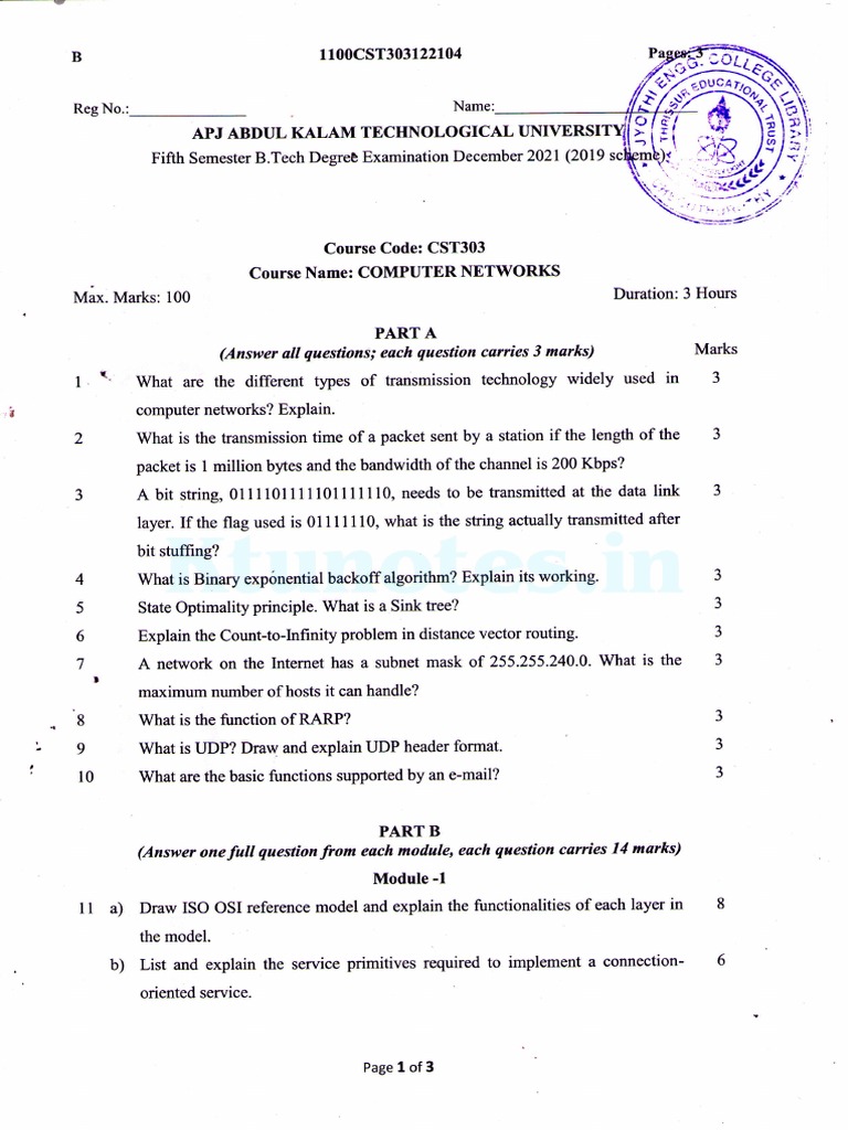 CST303 Computer Networks, December 2021 | PDF | Computer Network | Networking Standards
