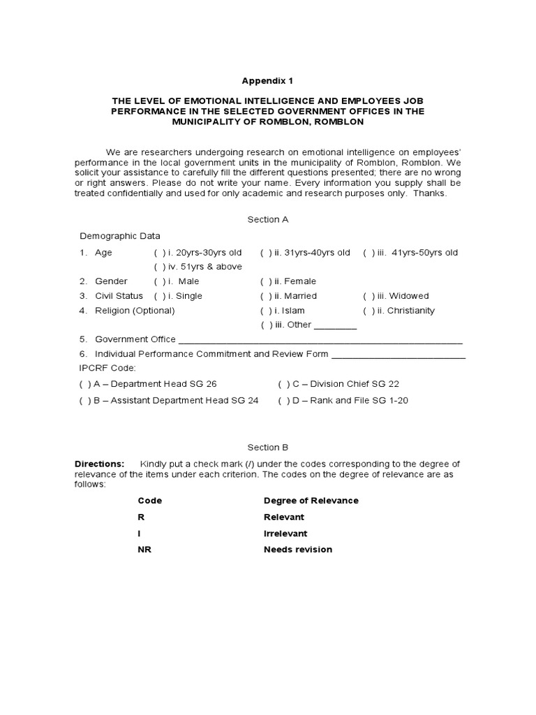EI Questionnaires For Validation | PDF | Emotions | Emotional Intelligence