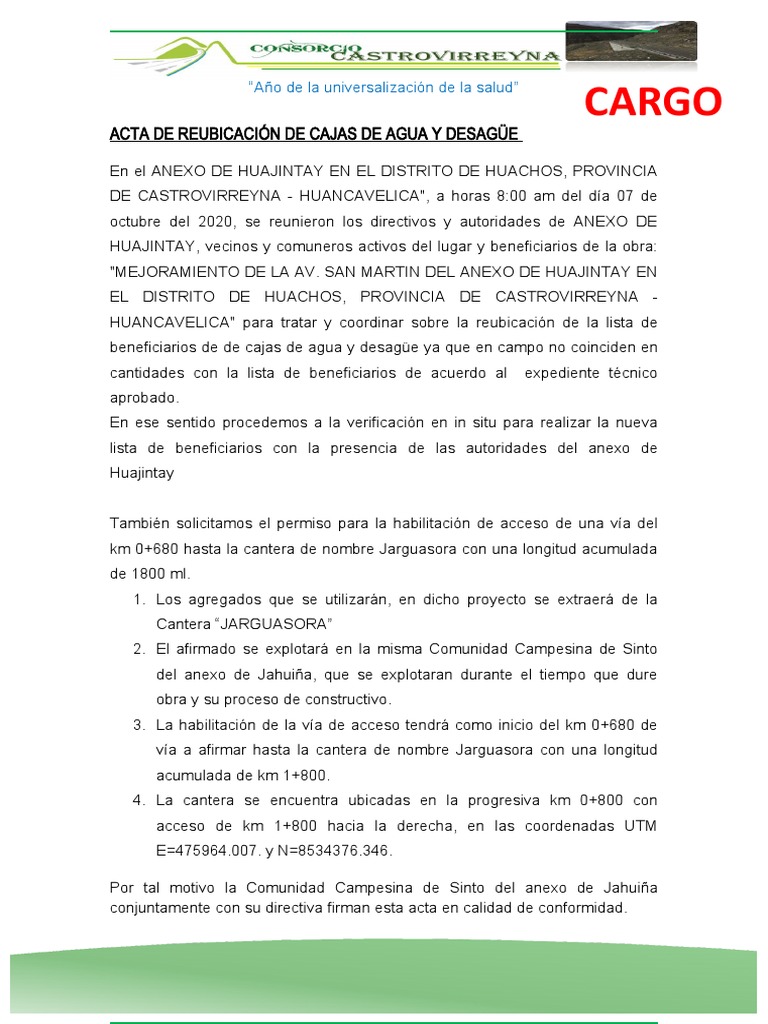 Acta de Reubicacion de Cajas de A y D | PDF