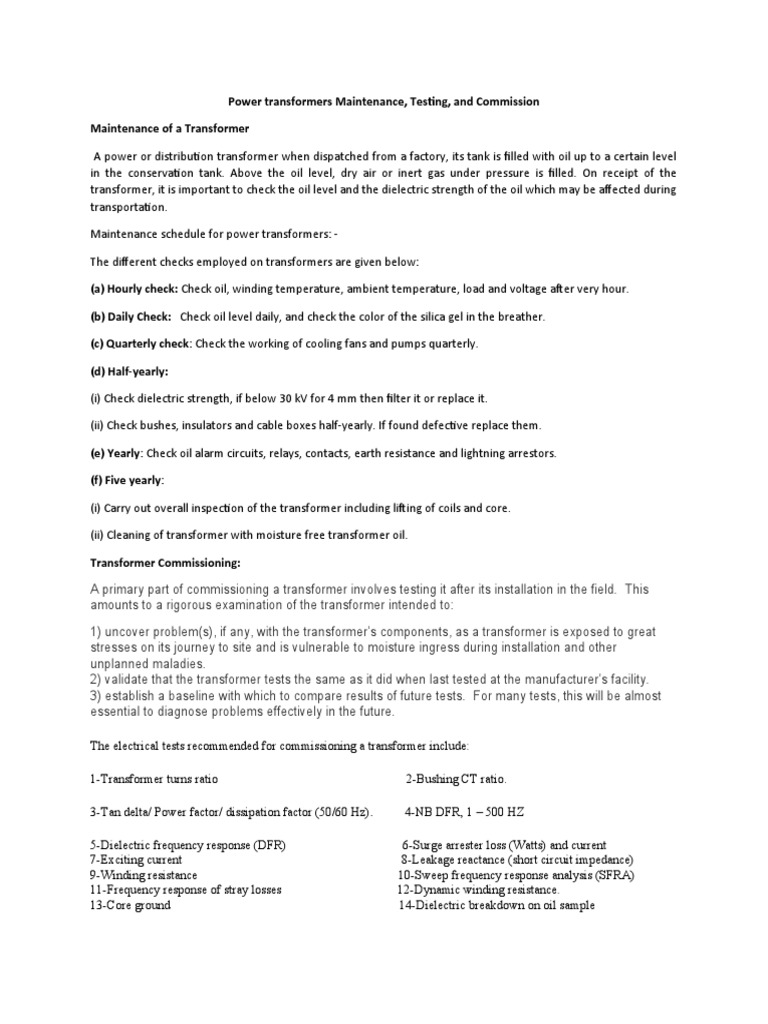 2-Maintenance, Testing, and Commission | PDF | Transformer | Electrical ...