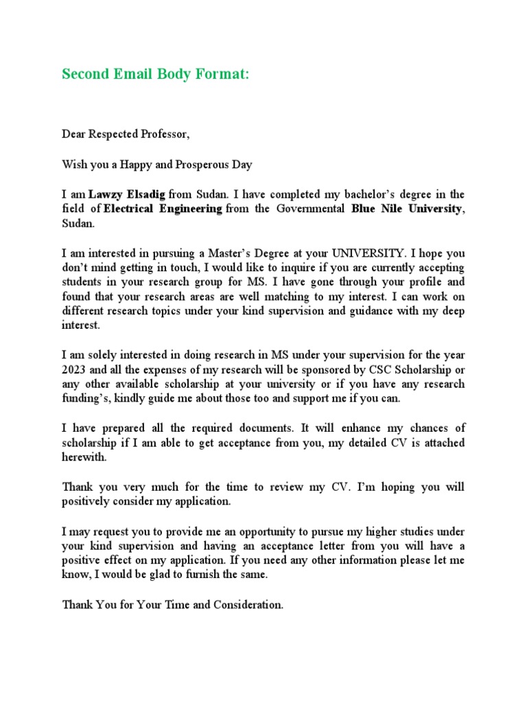 Formal Email Format To Professor