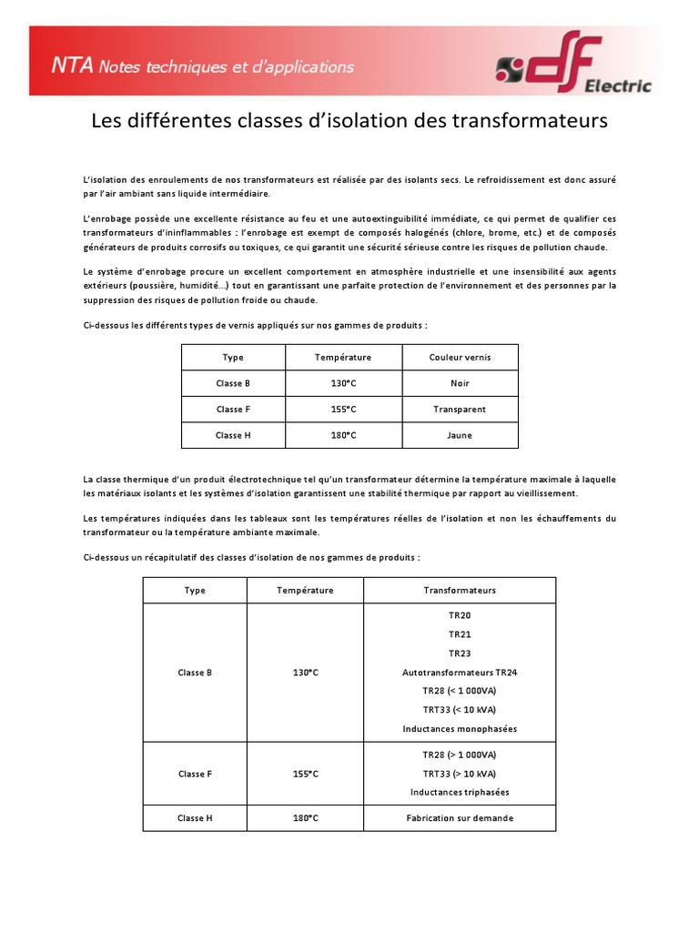 Classes d'isolation des transformateurs | PDF | Transformateur ...