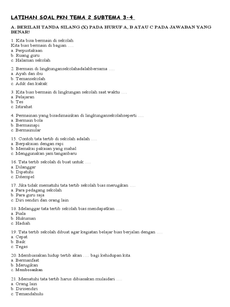 Latihan Soal Tema 2 ST 3-4 PKN | PDF