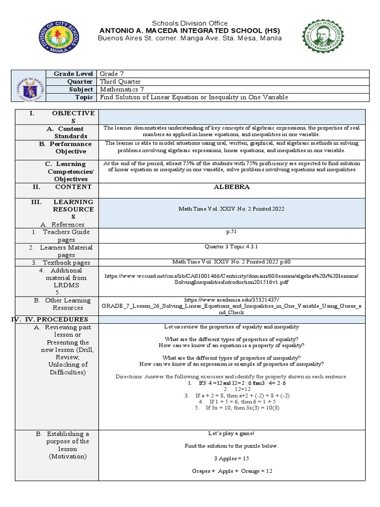 Solution To Linear Equation-Inequality LP - Jom | PDF | Equations ...