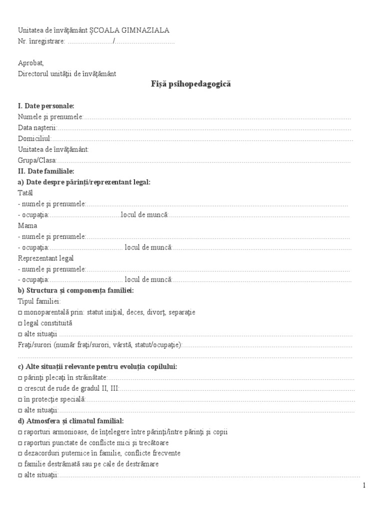 Fisa Psihopedagogica S6 | PDF