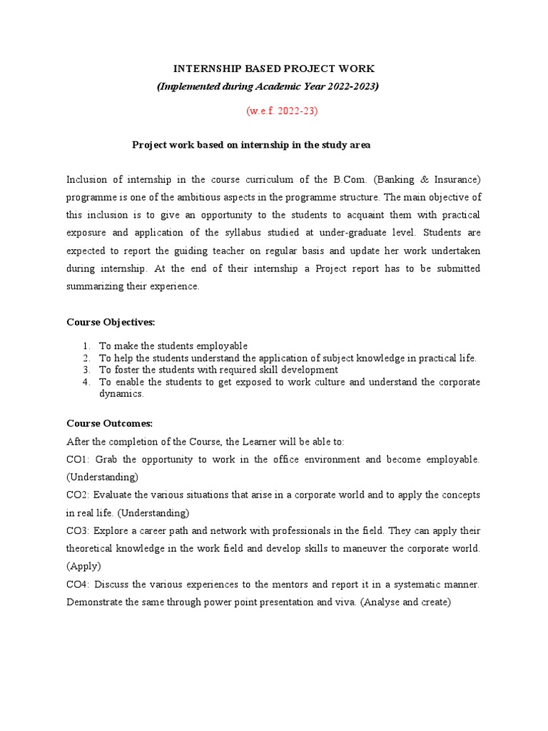 Guidelines - INTERNSHIP BASED PROJECT WORK - 22-23 | PDF | Internship | Job Hunting