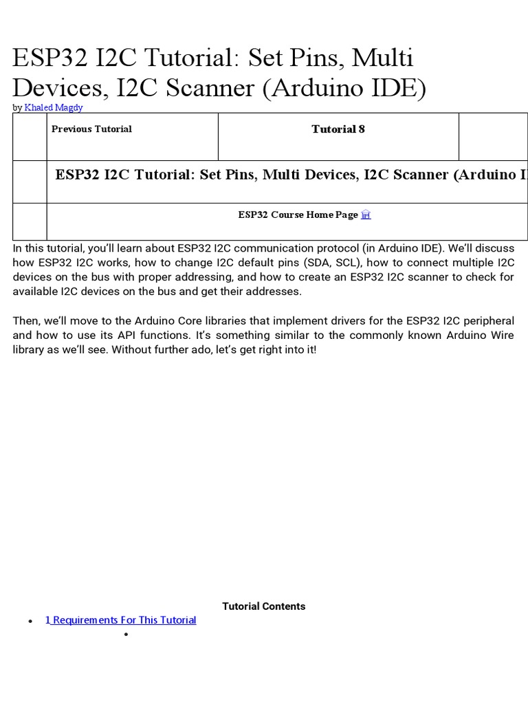 ESP32 I2C Tutorial | Download Free PDF | Arduino | Telecommunications