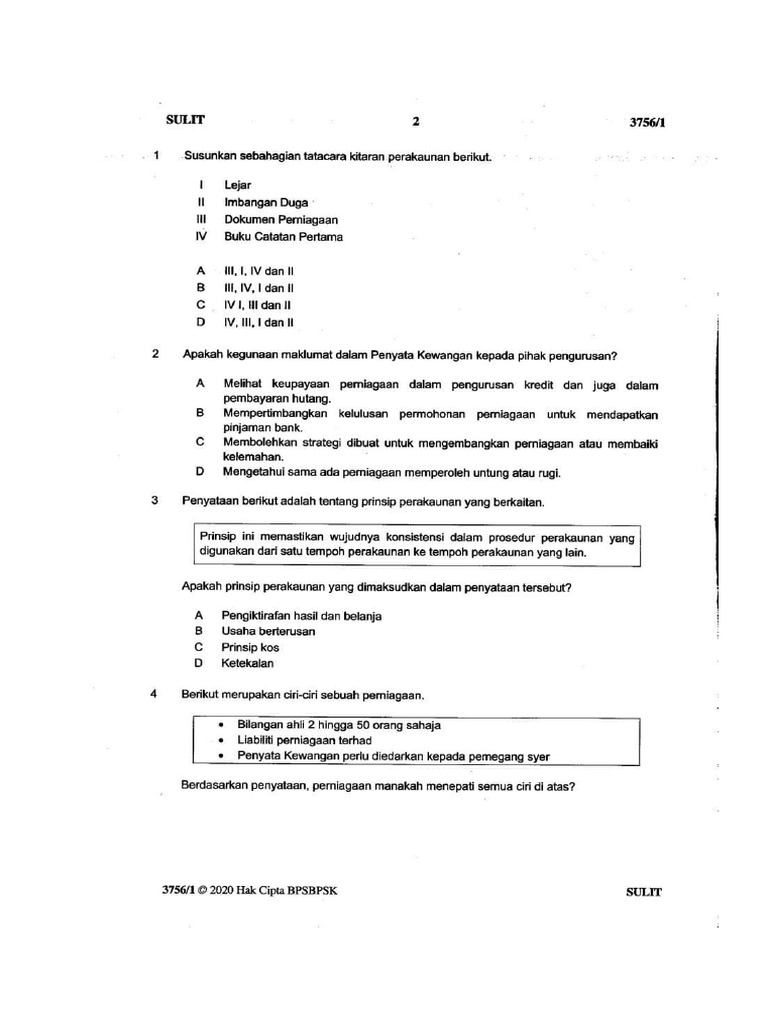 SBP - Prinsip Perakaunan K1 Trial SPM 2020 | PDF