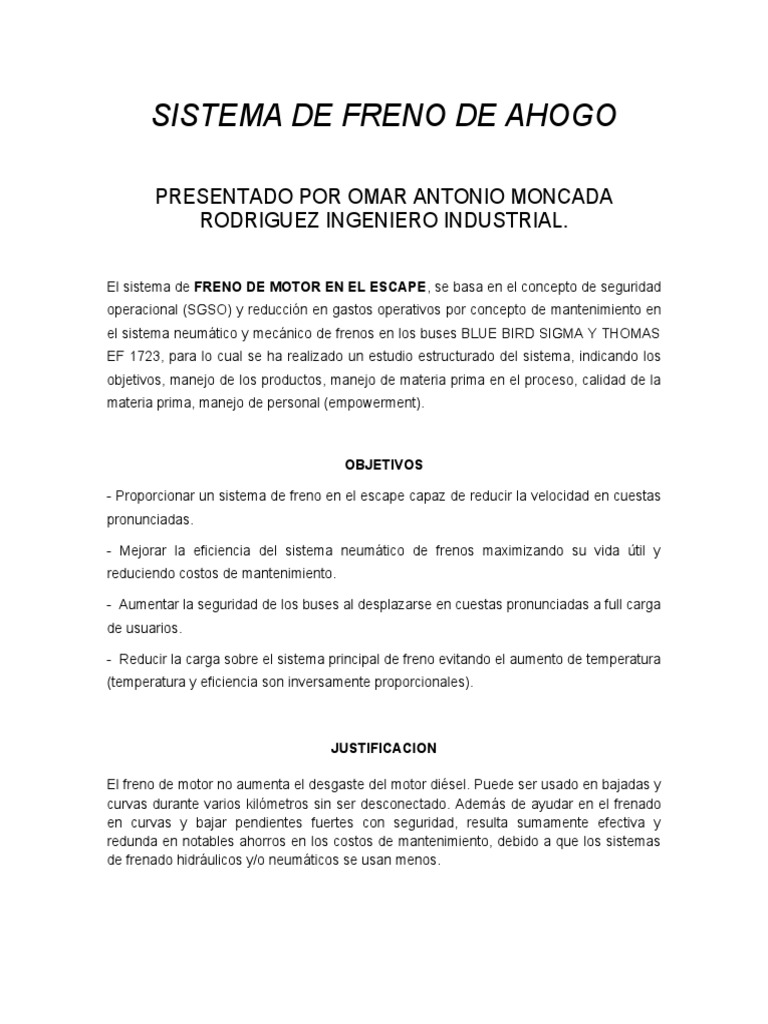 Freno de Ahogo | PDF | Neumático | Ingeniería mecánica