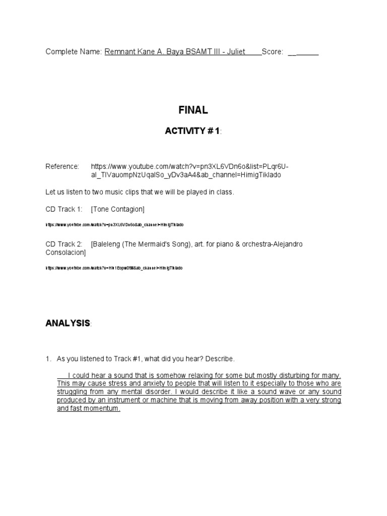 Art - Final Activity 1 | PDF | Word | Thought