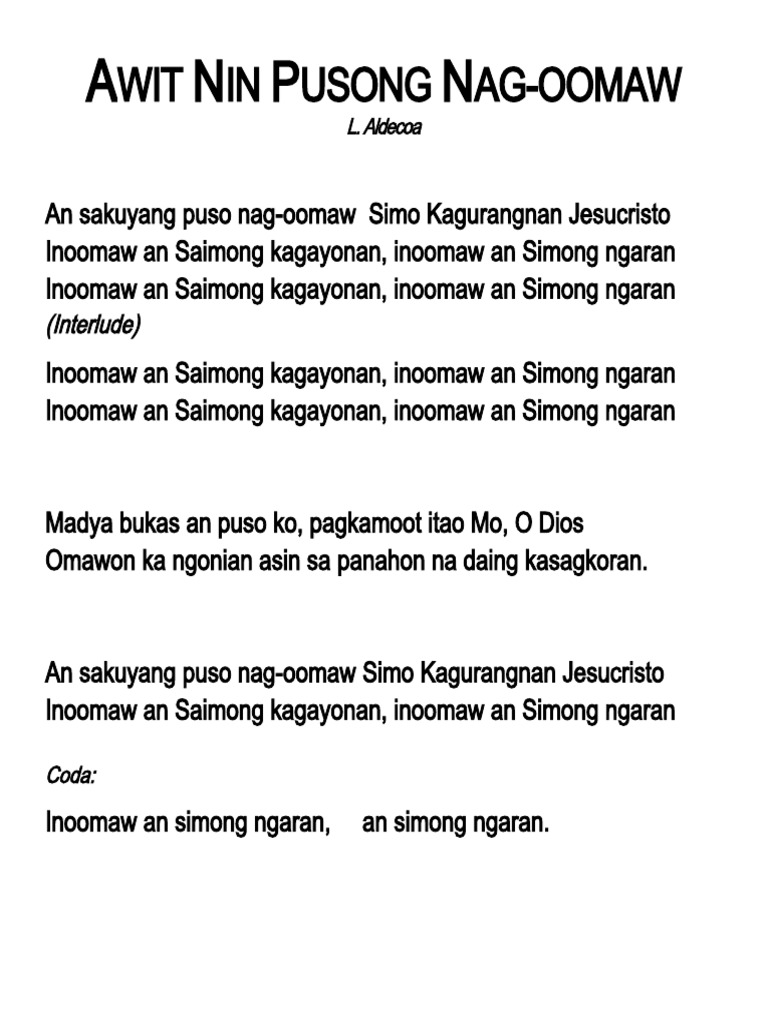 AWIT NIN PUSONG NAG Oomaw Lyrics | PDF