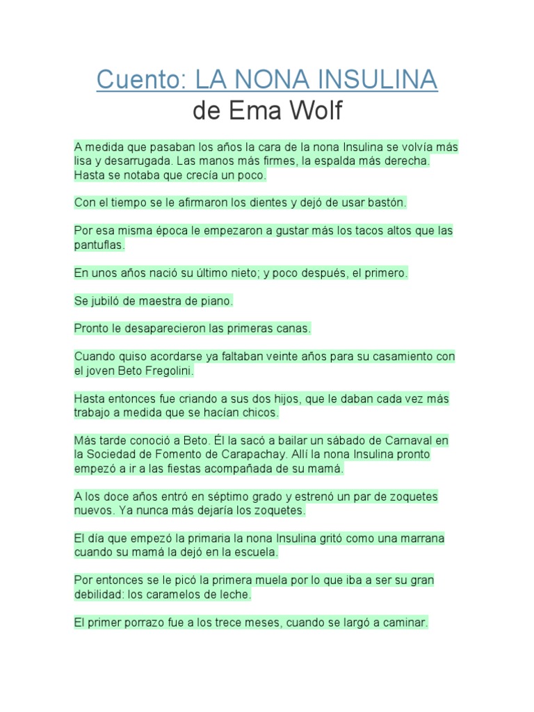 Cuento "La Nona Insulina" de Ema Wolf | PDF