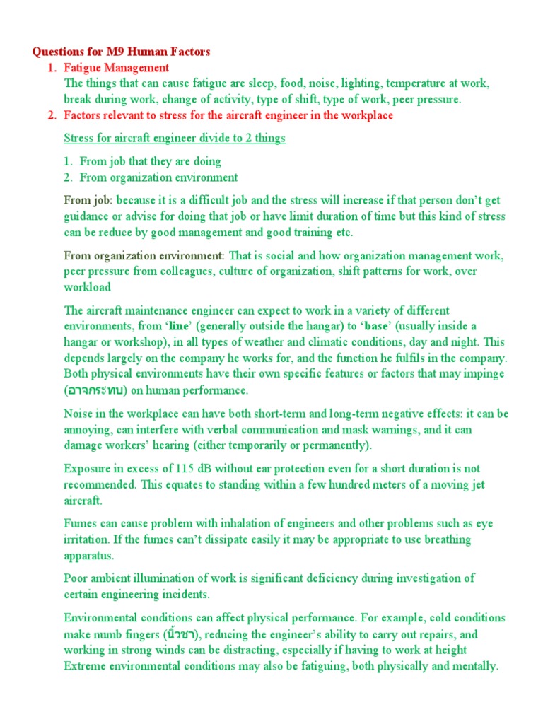 Questions M9 Human Factors | PDF