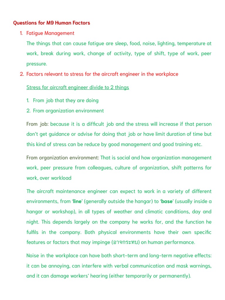 Questions M9 Human Factors | PDF | Circadian Rhythm | Sleep