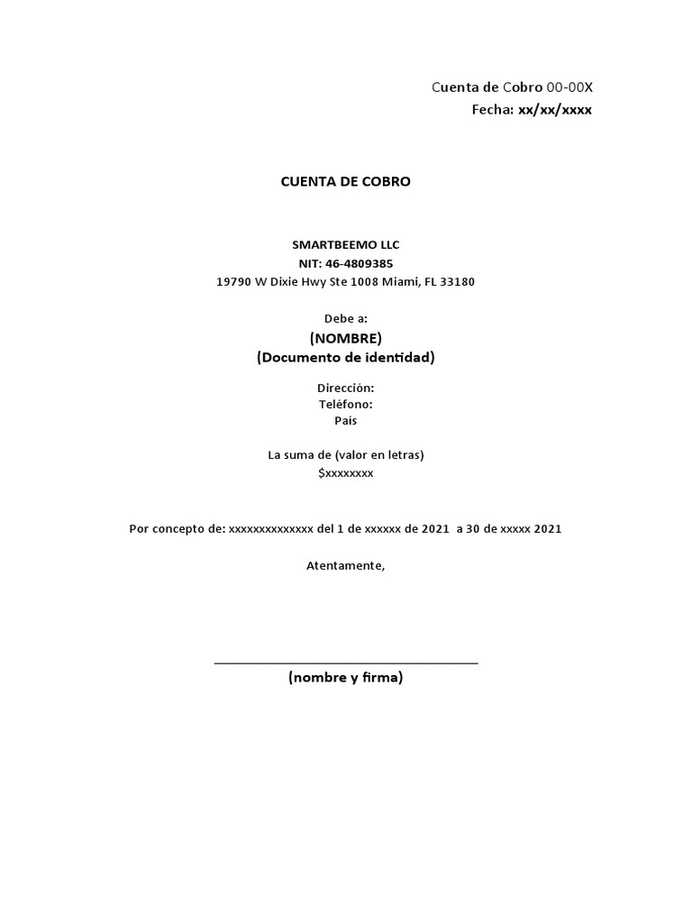 Formato Cuenta de Cobro 2021 | PDF