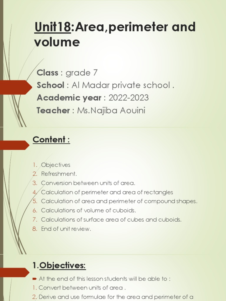 Grade 7 Geometry: Area & Perimeter Guide | PDF | Area | Volume