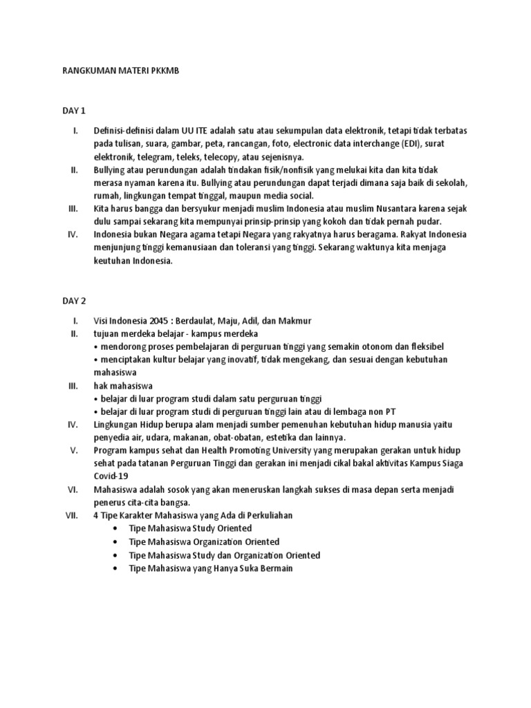 Rangkuman Materi PKKMB | PDF