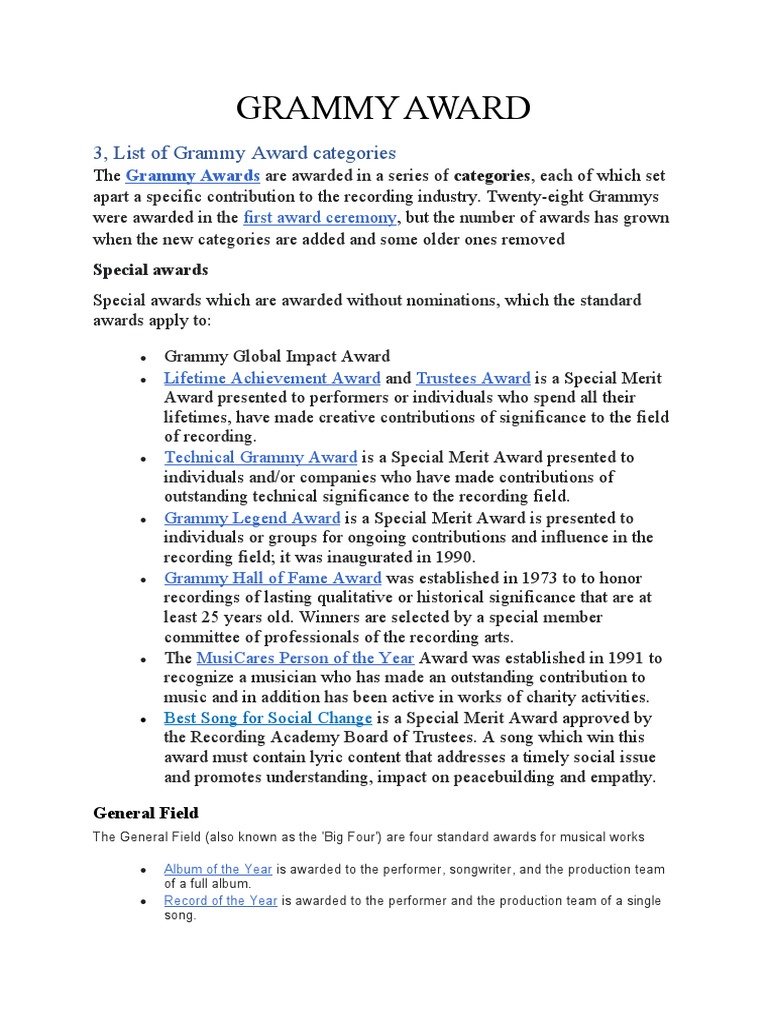 Grammy Award | PDF | Grammy Awards | Performing Arts