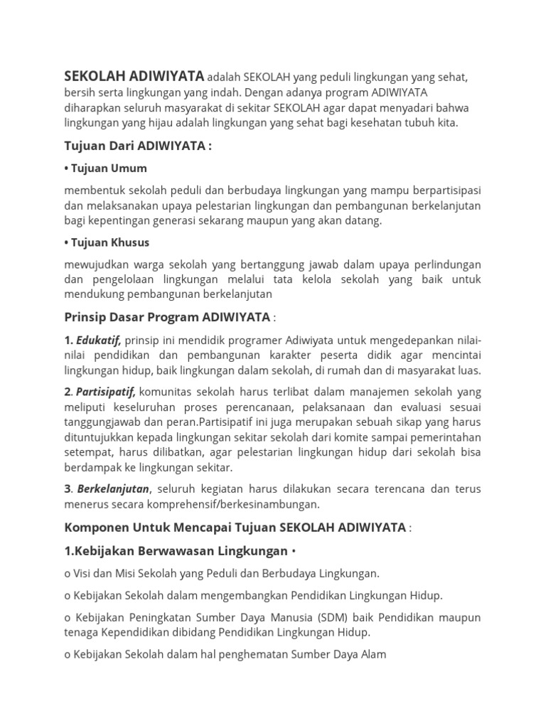 Visi Misi Sekolah Adiwiyata Contoh | PDF